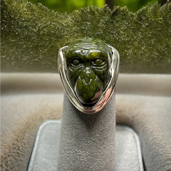 Jewelry | Carved Chimpanzee Green African Bloodstone Sterling Silver ...